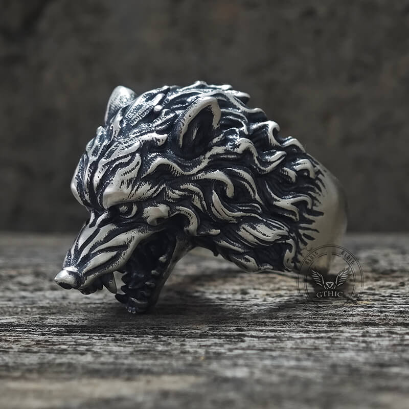 Fierce Roaring Wolf Sterling Silver Viking Ring – GTHIC