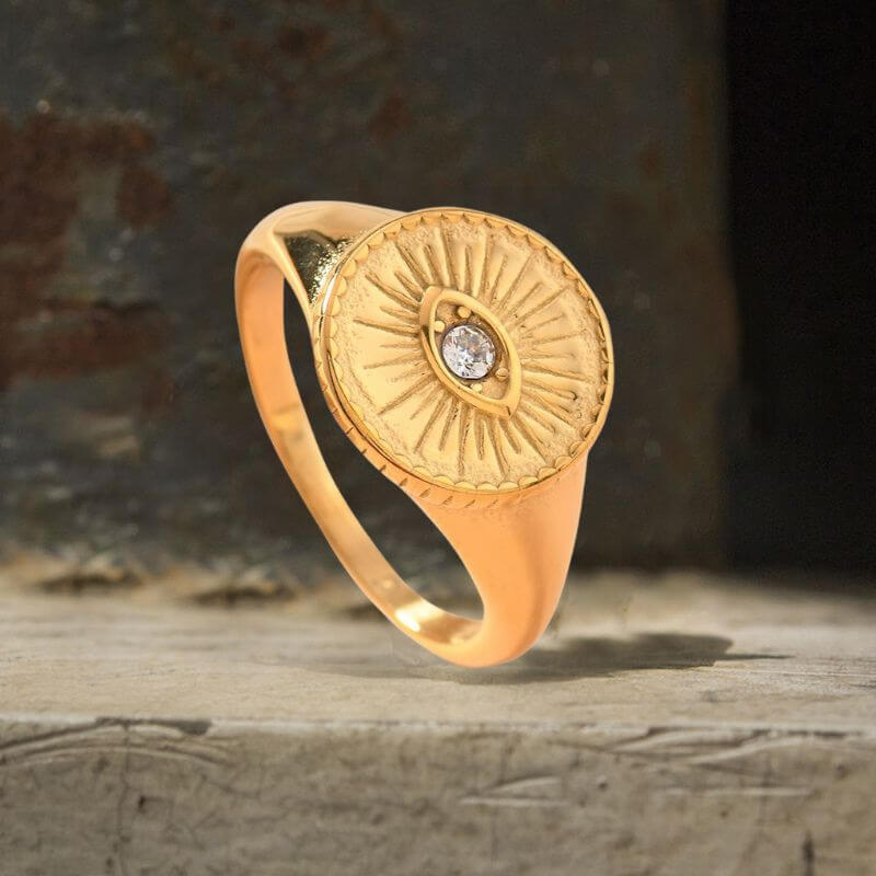 7pcs Simple Gold Demon Eye Versatile Stainless Steel Ring Set – GTHIC