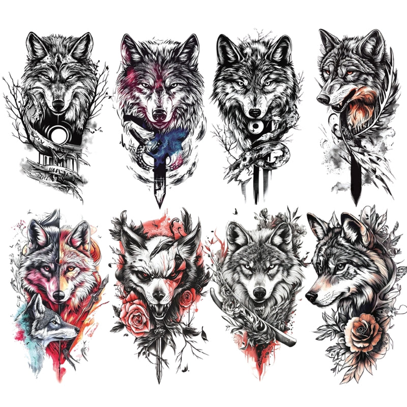 8 Pcs Fierce Wolf Temporary Tattoo Stickers – GTHIC