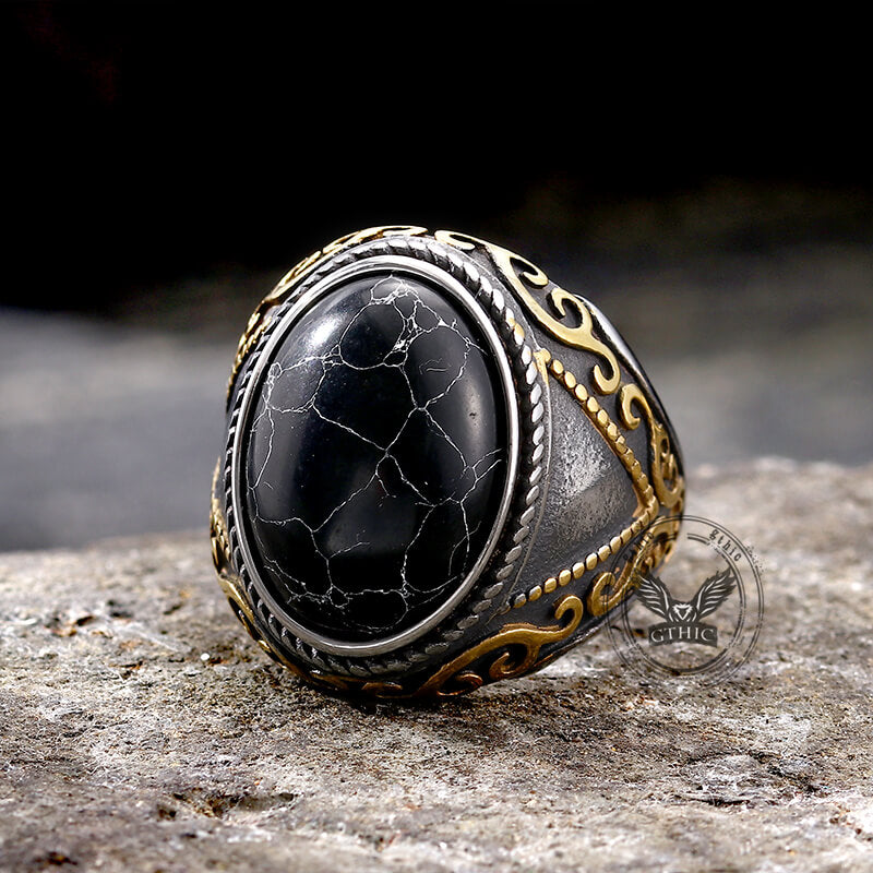 Black Crack Turquoise Patterned Stainless Steel Ring – GTHIC