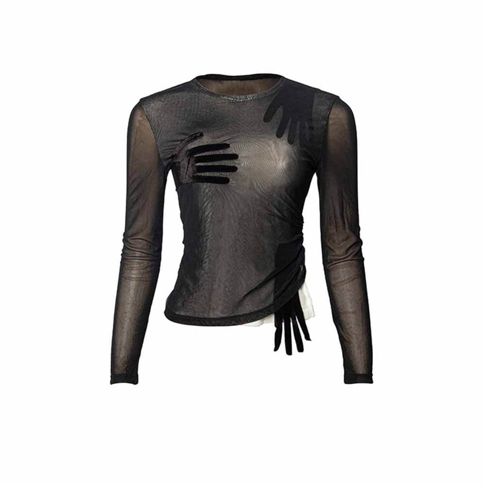Fashion Mesh Splice Palm Pattern Crop Top – GTHIC