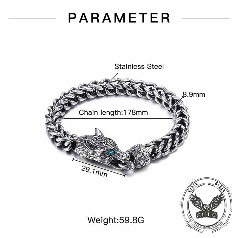 Fenrir Wolf Head Gem Eye Stainless Steel Bracelet – GTHIC
