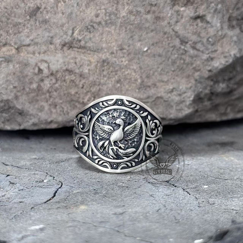 Floral Scrolls Phoenix Sterling Silver Ring – GTHIC
