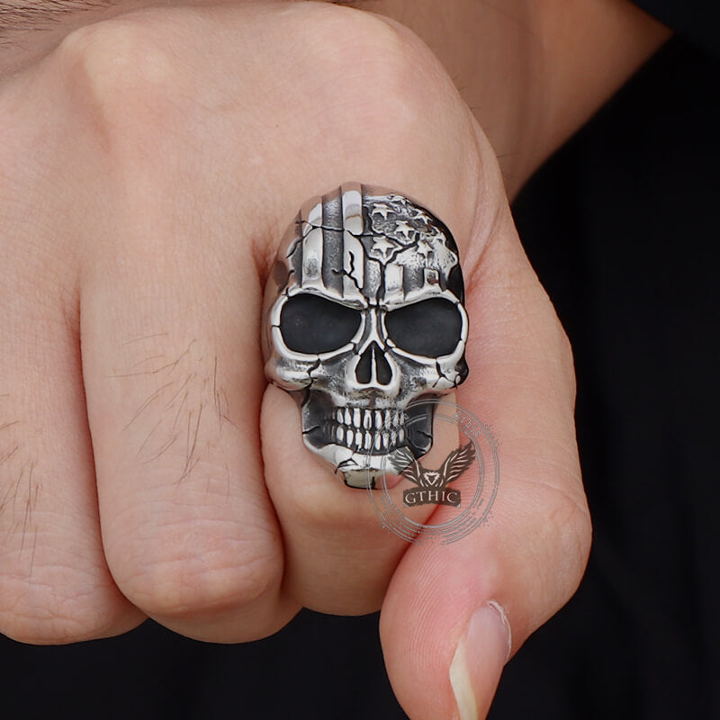 Gothic American Flag Skull Domineering Stainless Steel Ring – GTHIC
