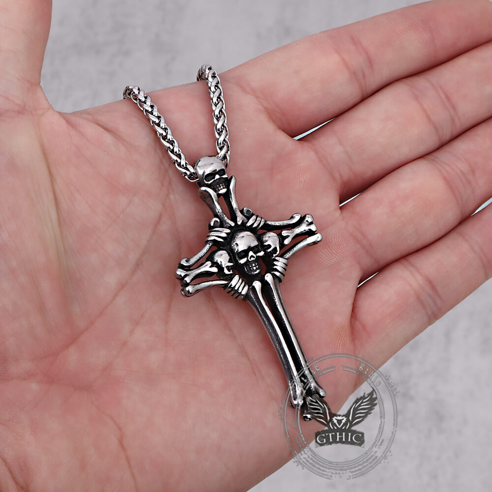Gothic Bone Skull Stainless Steel Cross Pendant – GTHIC