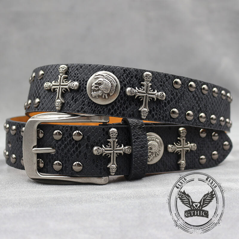 Gothic Cross Skull Rivet Snake Pattern PU Leather Belt – GTHIC