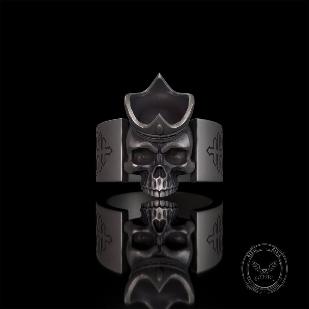 Gothic Crown Skull Leviathan Cross Sterling Silver Ring – GTHIC