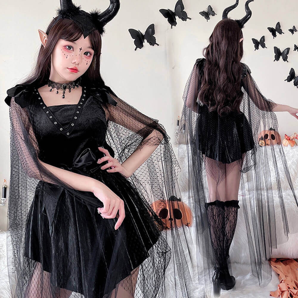 Gothic Devil Queen Costume Eye Mask Belt Dress Set – GTHIC