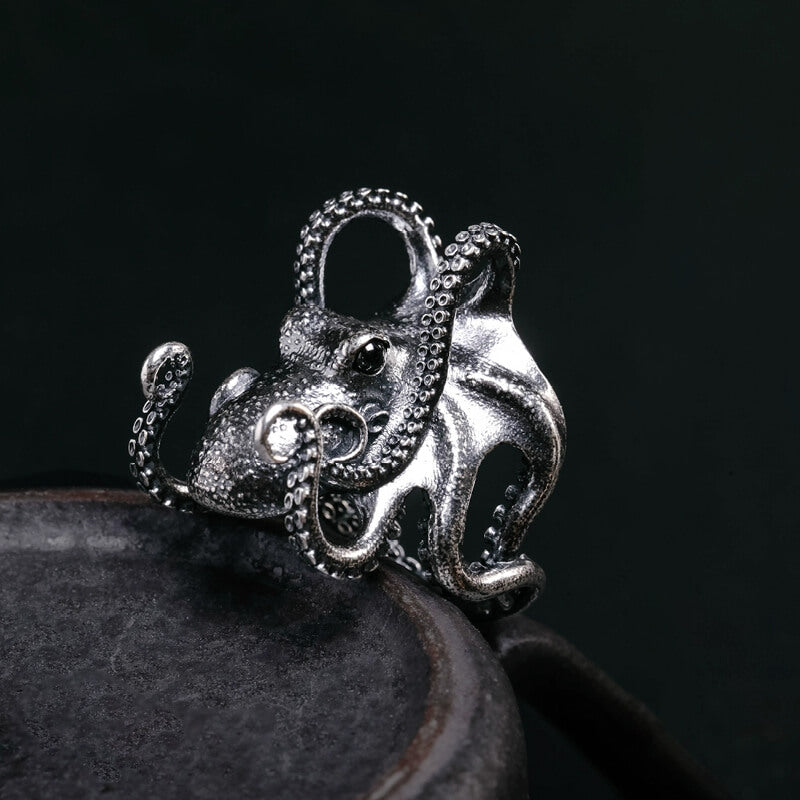 Gothic Distressed Octopus Sterling Silver Open Ring – GTHIC