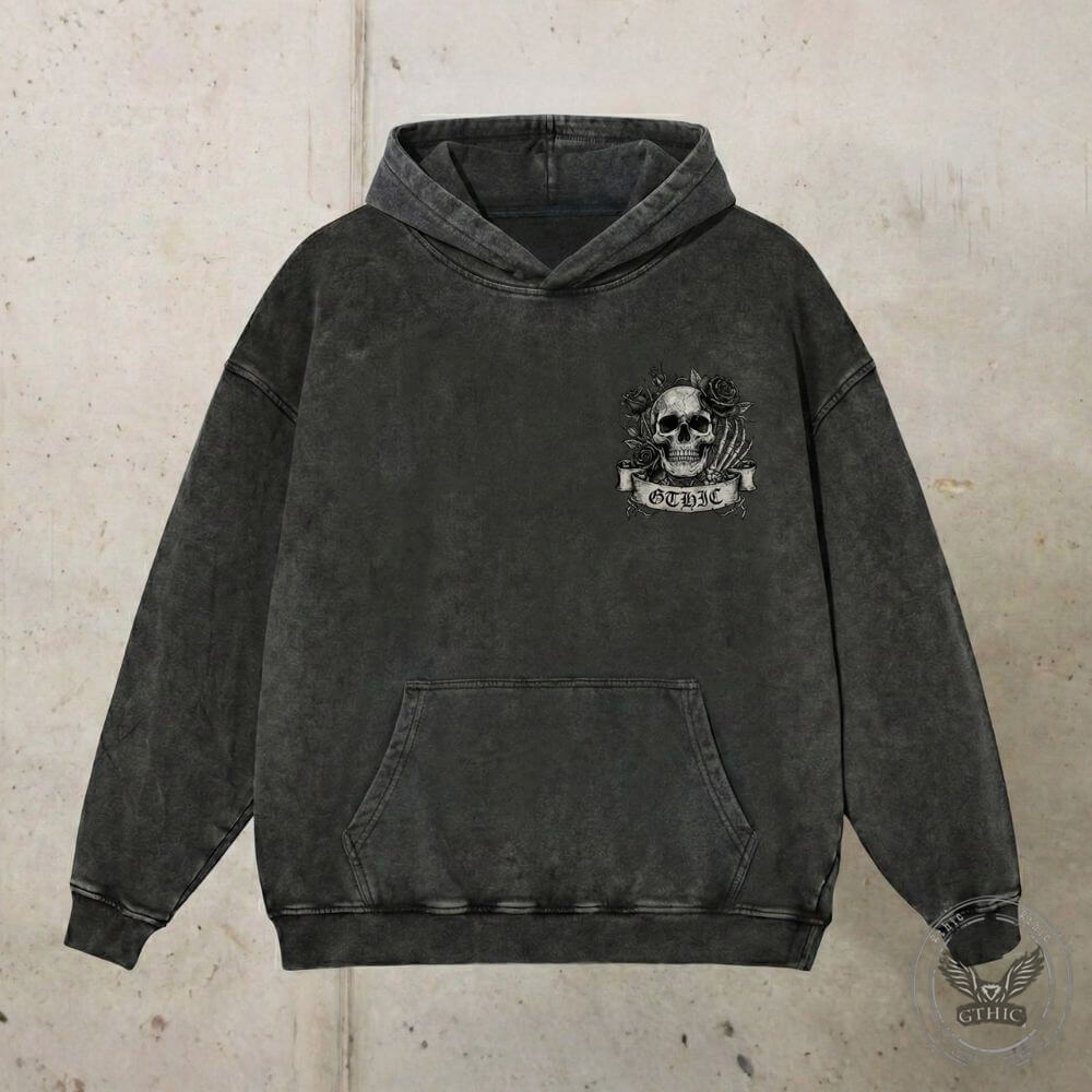 Gothic Eternal Darkness Skull Rose Vintage Washed Hoodie – GTHIC