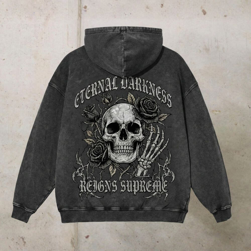 Gothic Eternal Darkness Skull Rose Vintage Washed Hoodie – GTHIC