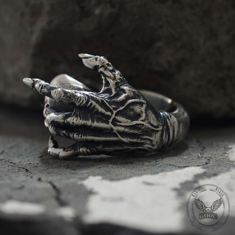 Gothic Evil Devil Hand Sterling Silver Ring – GTHIC
