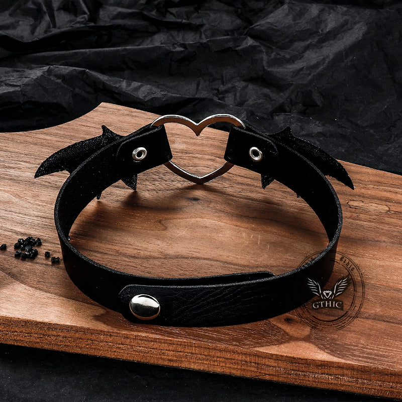 Gothic Heart Bat Wings Alloy PU Leather Choker Necklace – GTHIC