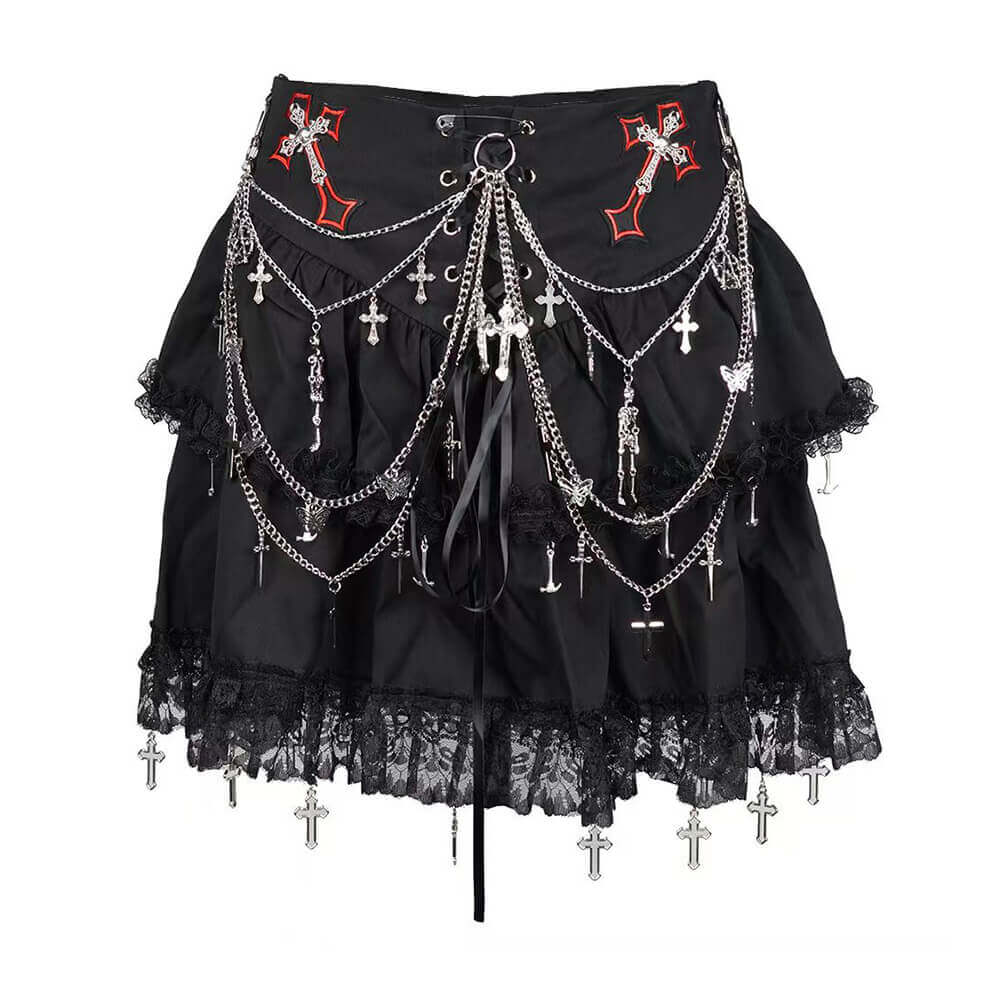Gothic Heavy Rock Cross Chain Double Layer Short Skirt – GTHIC
