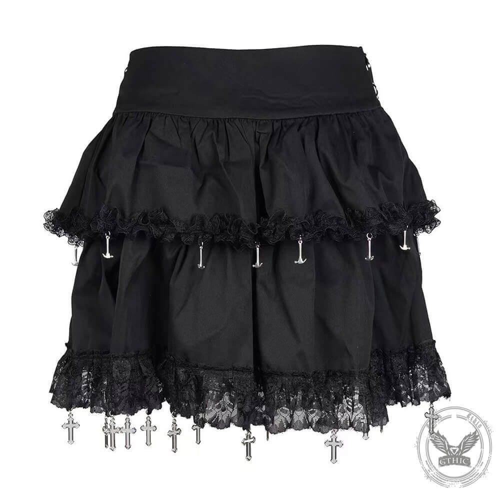 Gothic Heavy Rock Cross Chain Double Layer Short Skirt – GTHIC