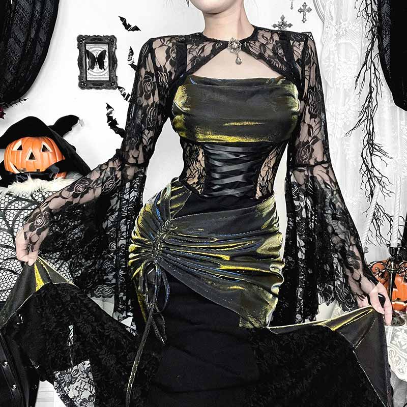 Gothic Lace Batwing Sleeve Slim Cover-Up And Dress – GTHIC