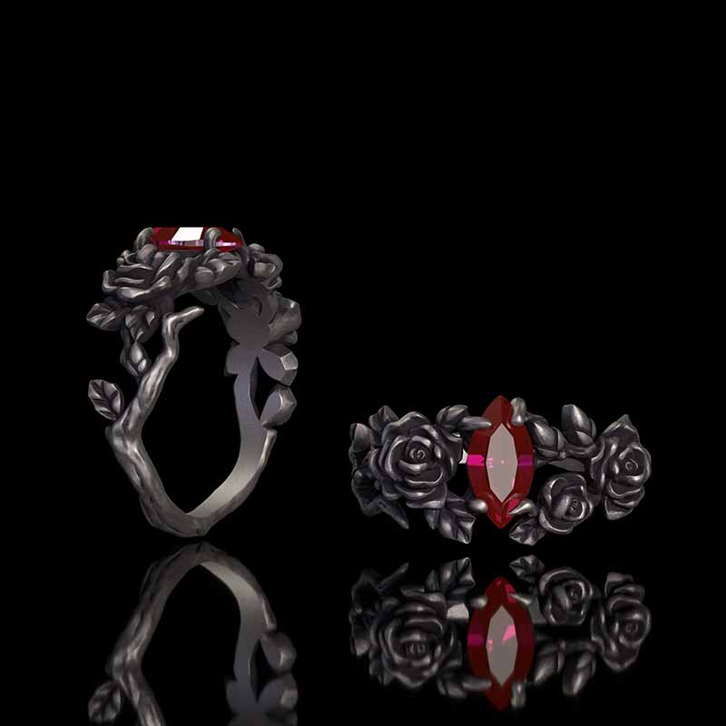 Gothic Rose Red Gemstone Sterling Silver Ring – GTHIC