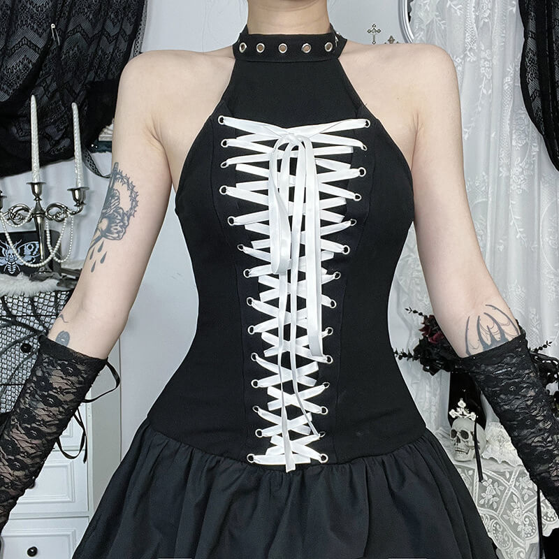 Gothic Slim Halter Neck Lace-Up Vest Dress – GTHIC