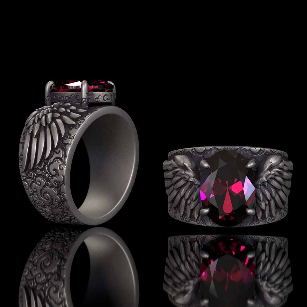 Gothic Winged Gem Vine Pattern Sterling Silver Ring – GTHIC
