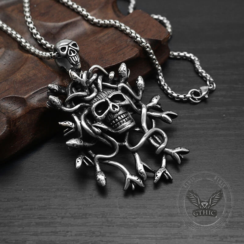 Greek Mythology Snake Hair Skull Stainless Steel Pendant – GTHIC