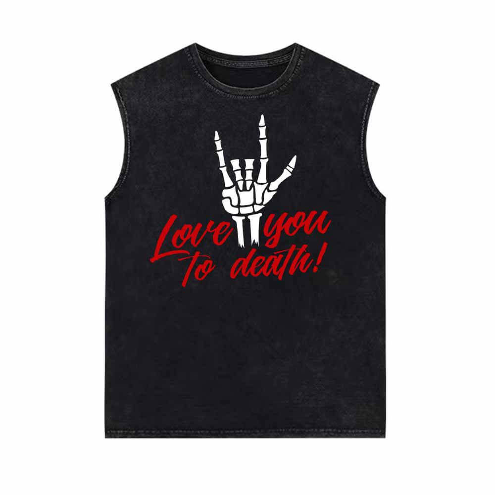 Love You To Death Rock Print Vintage Washed Vest Top – GTHIC