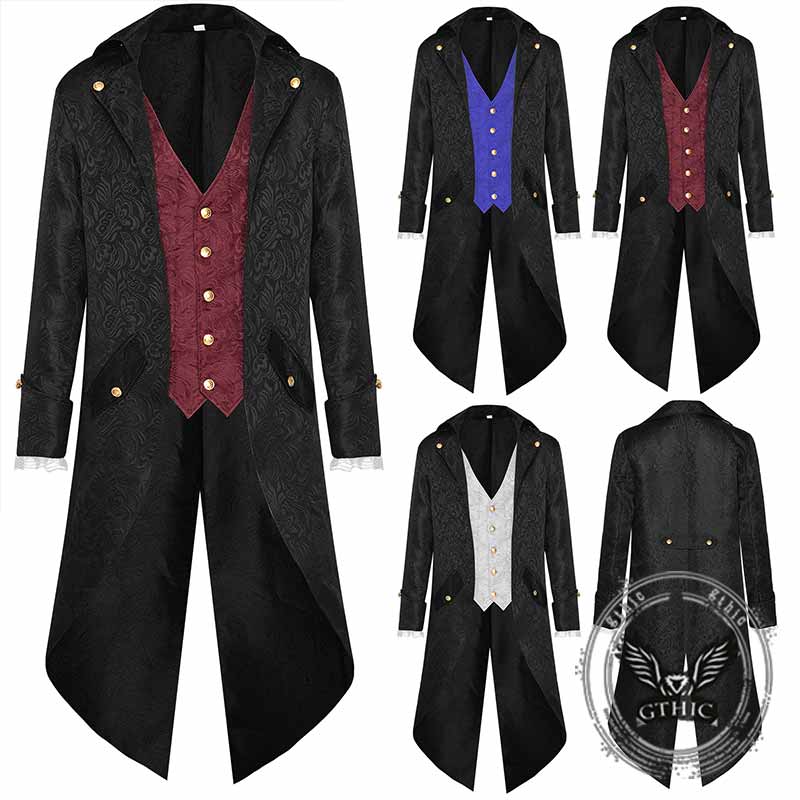 Medieval Punk Floral Pattern Long Blue Tuxedo Costume – GTHIC