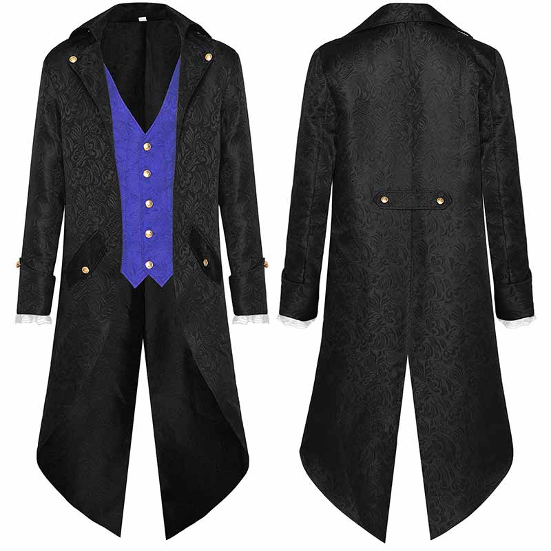Medieval Punk Floral Pattern Long Blue Tuxedo Costume – GTHIC