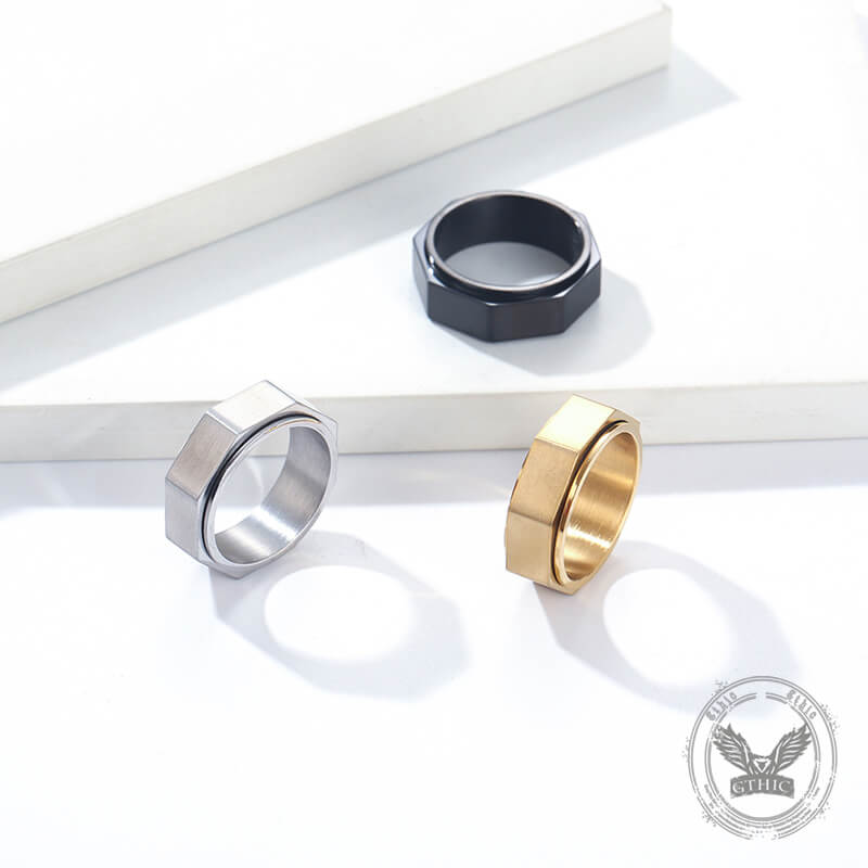Minimalist Octagonal Nut Stainless Steel Spinner Ring – GTHIC
