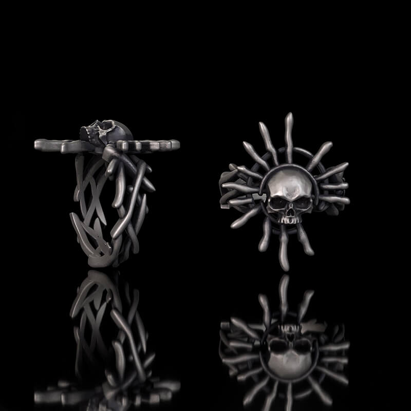 Monster Skull Sun God Sterling Silver Thorns Gothic Ring – GTHIC
