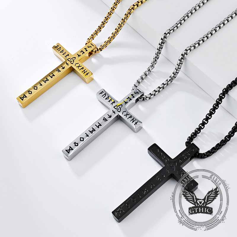 Nordic Celtic Knot Rune Stainless Steel Cross Pendant – GTHIC