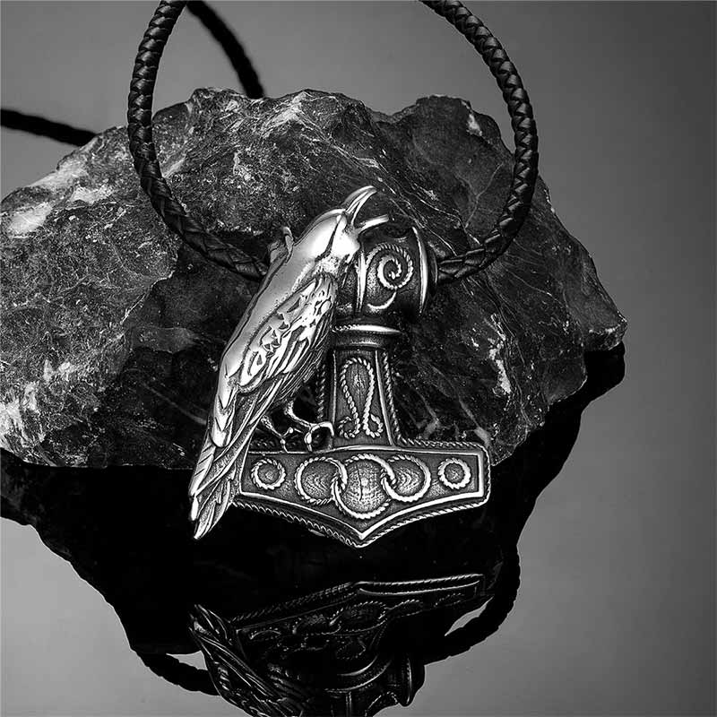 Nordic Thor's Hammer Raven Stainless Steel Pendant – GTHIC