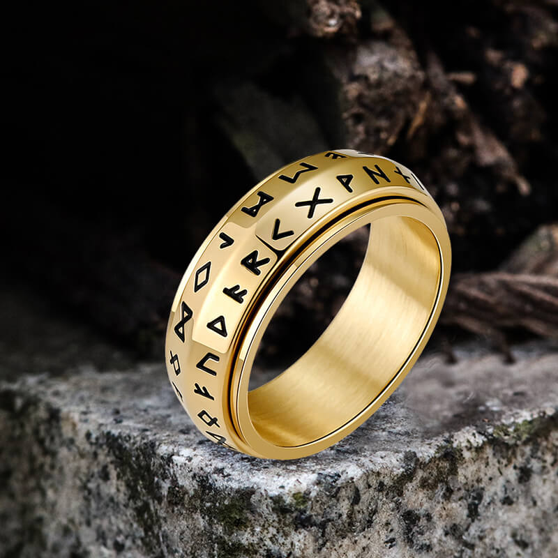 Nordic Viking Runes Stainless Steel Spinner Ring – GTHIC