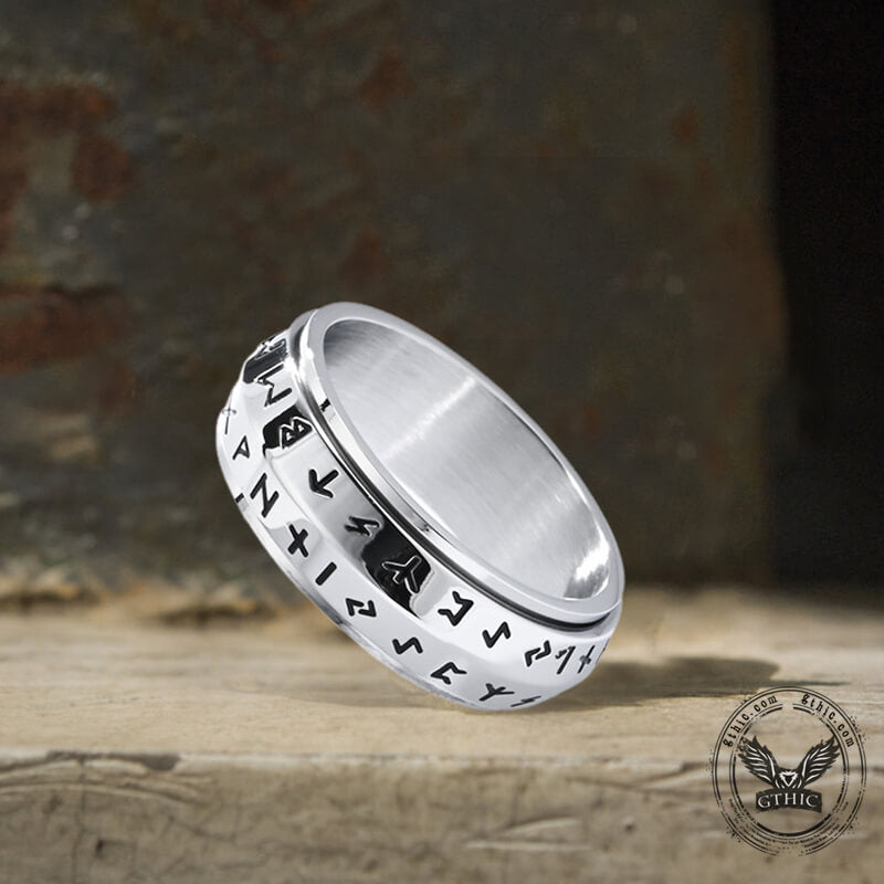 Nordic Viking Runes Stainless Steel Spinner Ring – GTHIC