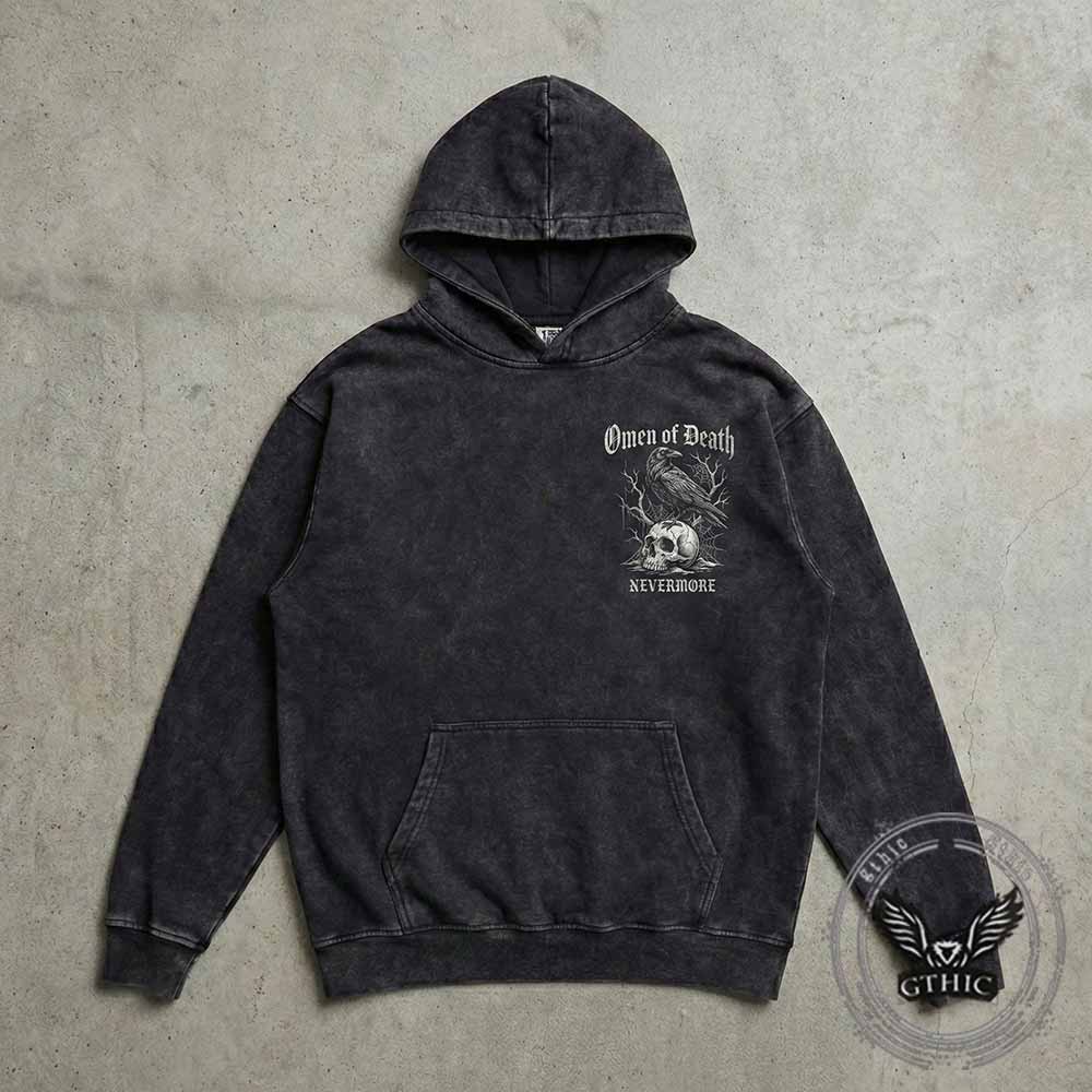 Omen of Death Raven Skull Nevermore Vintage Washed Hoodie – GTHIC
