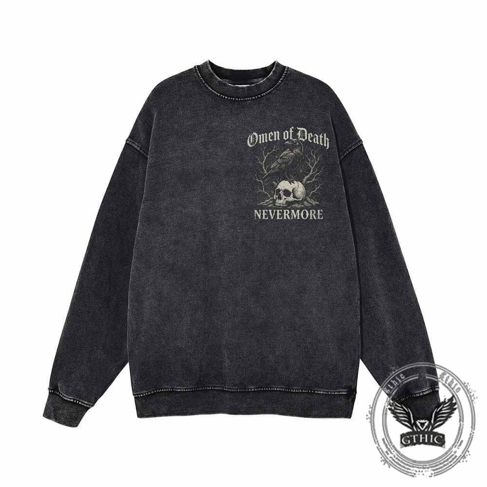 Omen of Death Raven Skull Nevermore Vintage Washed Sweatshirt – GTHIC