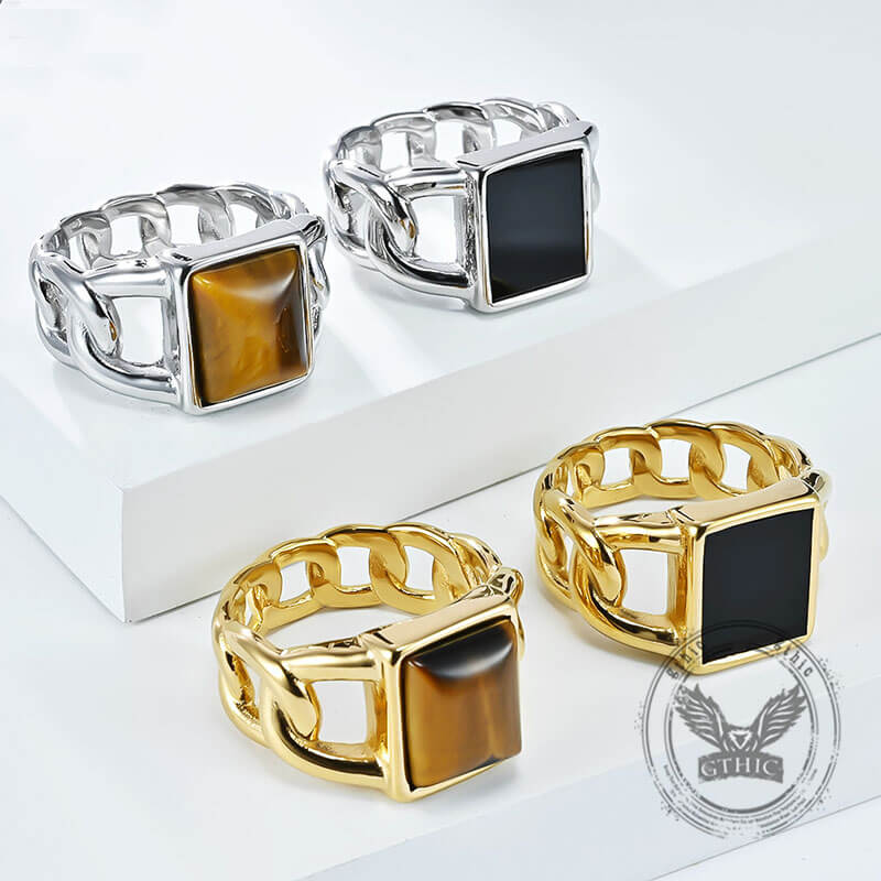 Punk Cuban Chain Tiger Eye Gemstone Stainless Steel Ring – GTHIC
