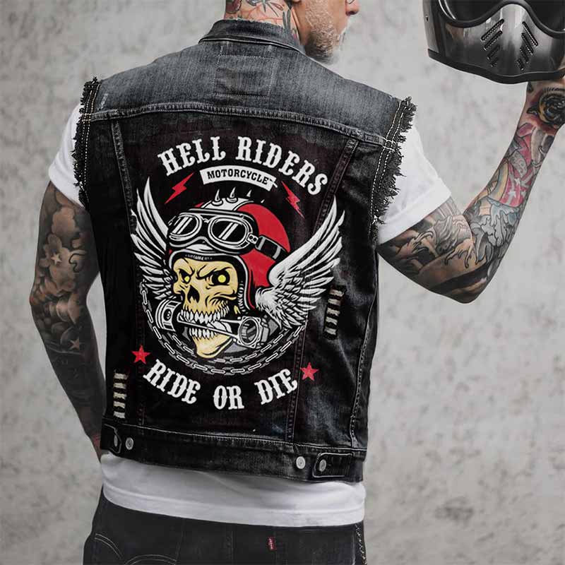 Punk Hell Riders Wings Skull Print Denim Vest – GTHIC