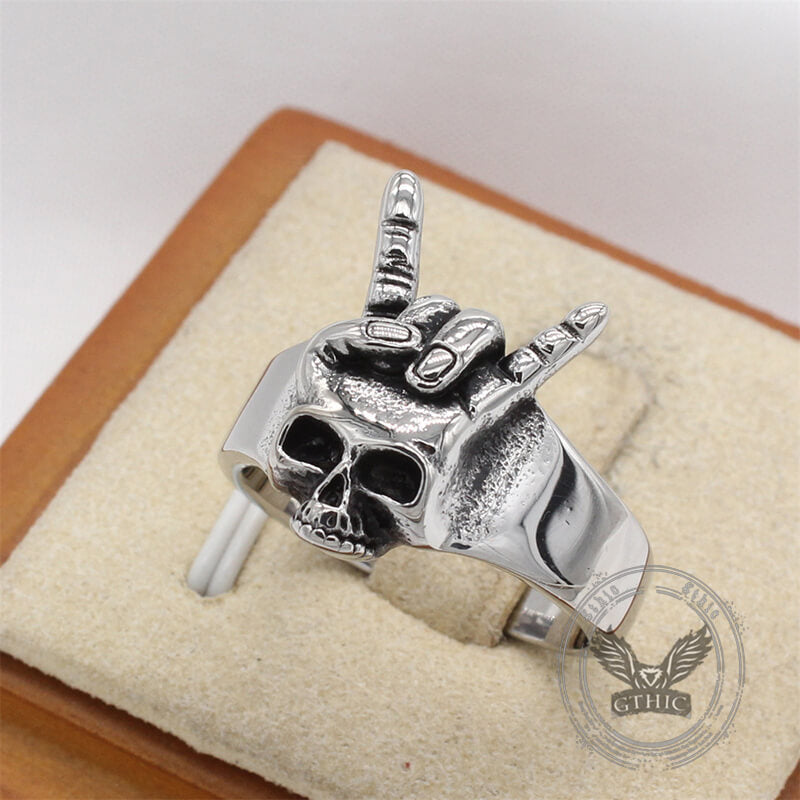 Punk Rock Gesture Stainless Steel Skull Ring – GTHIC