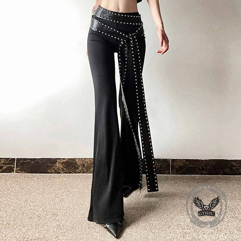 Punk Style Slim Fit Rivet Belt Flared Pants – GTHIC