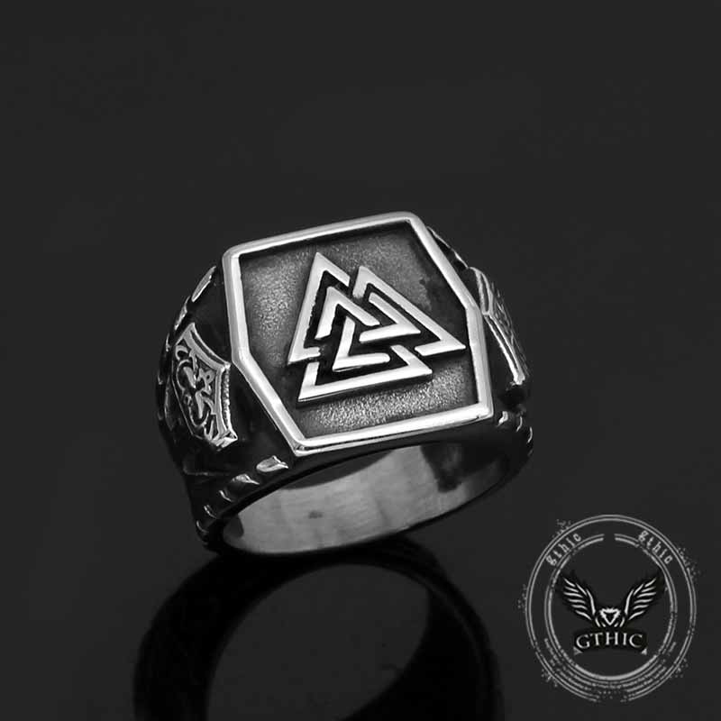 Retro Valknut Odin Triangle Stainless Steel Viking Ring – GTHIC