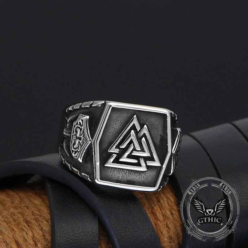 Retro Valknut Odin Triangle Stainless Steel Viking Ring – GTHIC