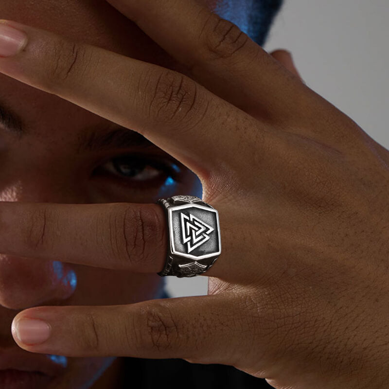 Retro Valknut Odin Triangle Stainless Steel Viking Ring – GTHIC