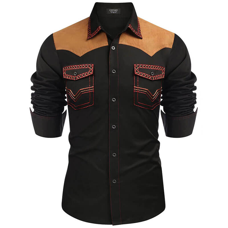 Retro Western Cowboy Patchwork Long-Sleeve Shirt – GTHIC