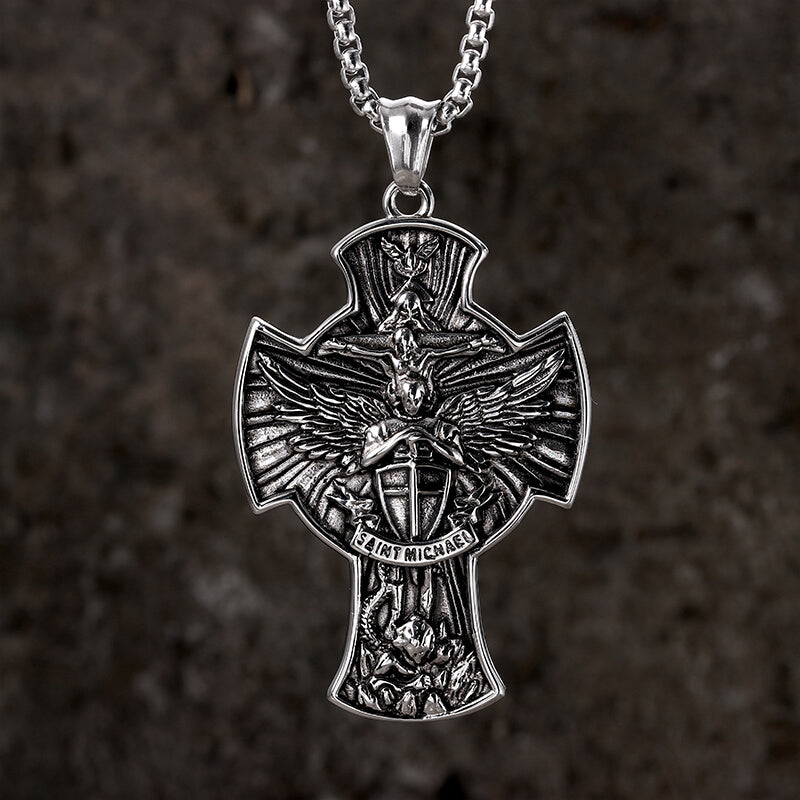 Saint Michael Sword Stainless Steel Cross Pendant – GTHIC