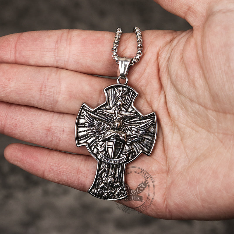 Saint Michael Sword Stainless Steel Cross Pendant – GTHIC
