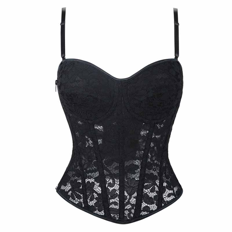 Sexy Lace Mesh Side Zipper Suspender Corset – GTHIC