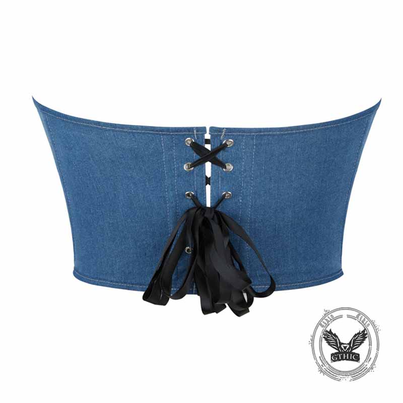 Sexy Rose Pattern Blue Denim Corset – GTHIC