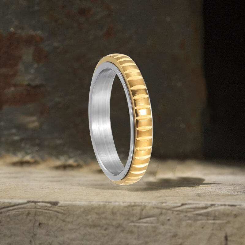 Simple 4mm Gear Pattern Stainless Steel Spinner Ring – GTHIC