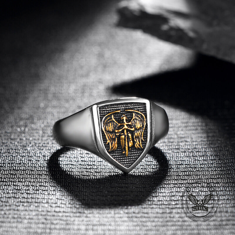 Simple Angel Wings Ares Shield Stainless Steel Ring – GTHIC