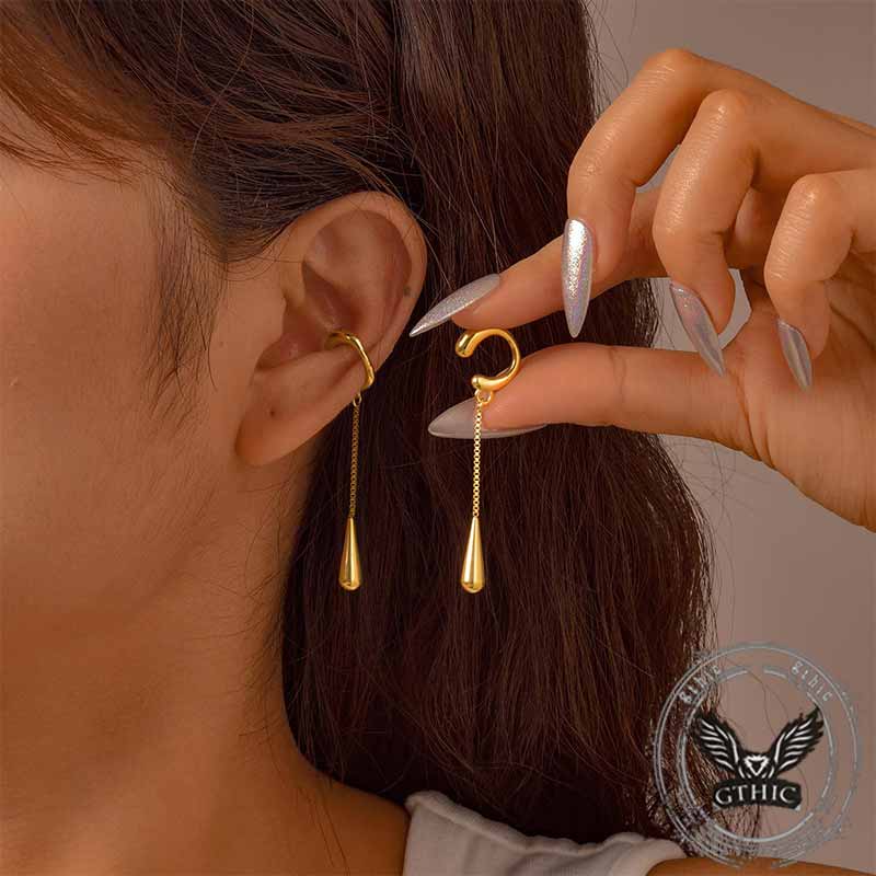 Simple Chain Teardrop Stainless Steel Ear Clips – GTHIC